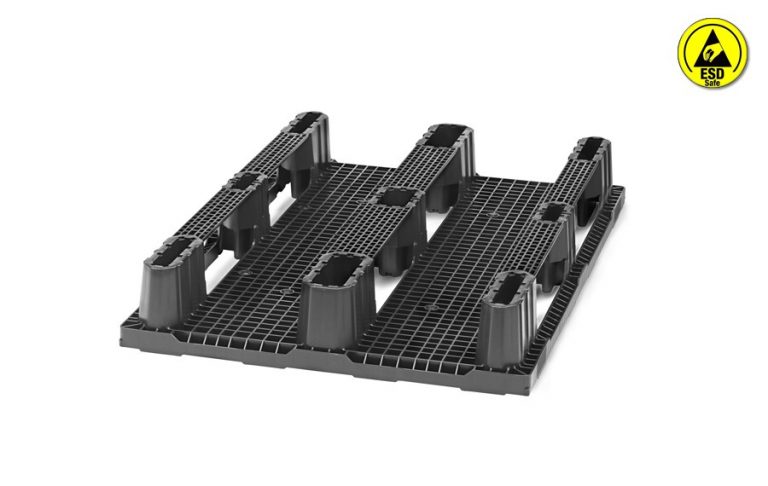 Plastic pallets ESD nestbaar 3 runner Antistatische pallets 1200x800